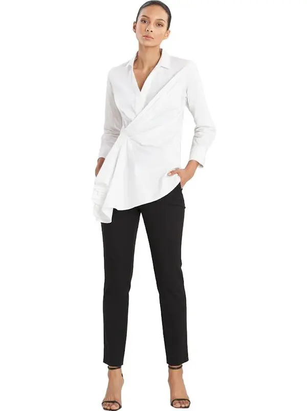 Natori Cotton Poplin Side Drape Shirt - White