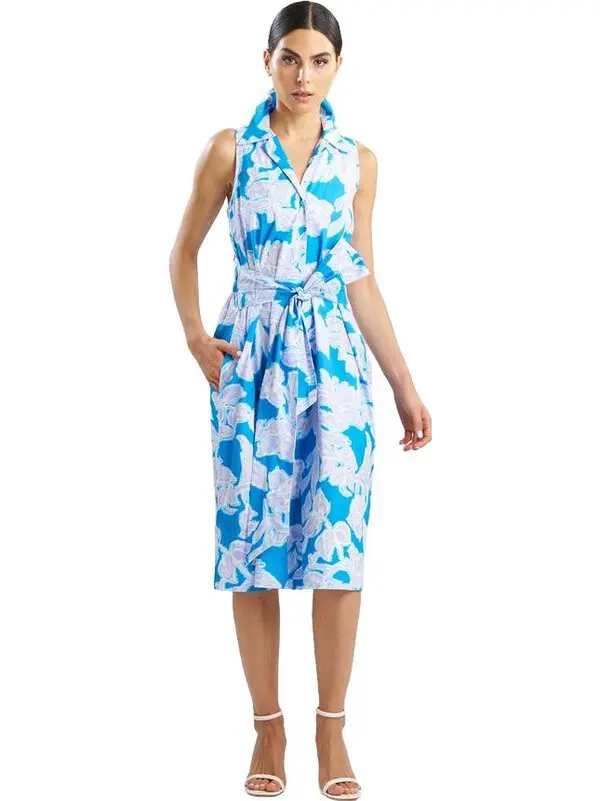 Natori Misty Floral Cotton Shirt Dress - Blue