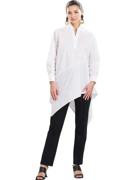 Natori Cotton Poplin Asymmetrical Flounce Shirt - White