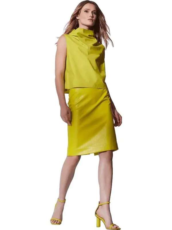 Natori Vegan Luxe Lambskin Pencil Skirt - Yellow