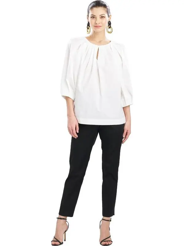 Natori Cotton Poplin Pleated Blouse - White