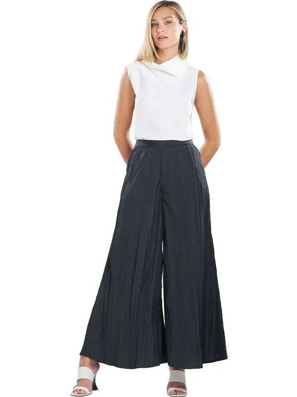 Natori Taffeta Plisse Wide Leg Trousers - Black