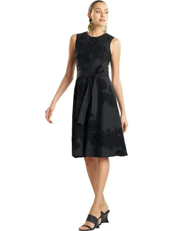 Natori Madeira Cutwork Embroidered Fit & Flare Dress - Black