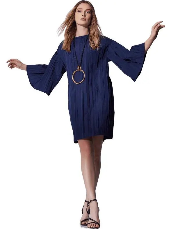 Natori Taffeta Plisse Dress - Navy / Blue