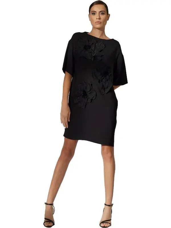 Natori Stretch Crepe Embellished T-shirt Dress - Black
