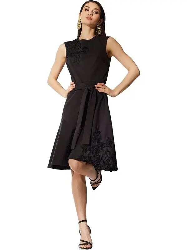 Natori Cotton Blend Fit & Flare Embroidered Dress - Black