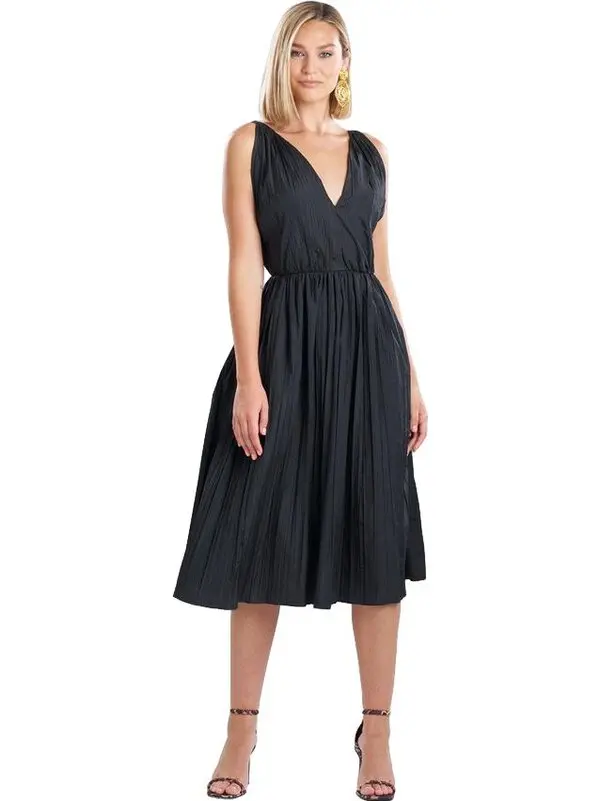 Natori Taffeta Plisse A-line Dress - Black