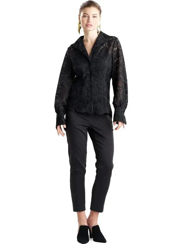Natori Mantilla Lace Button-down Shirt - Black