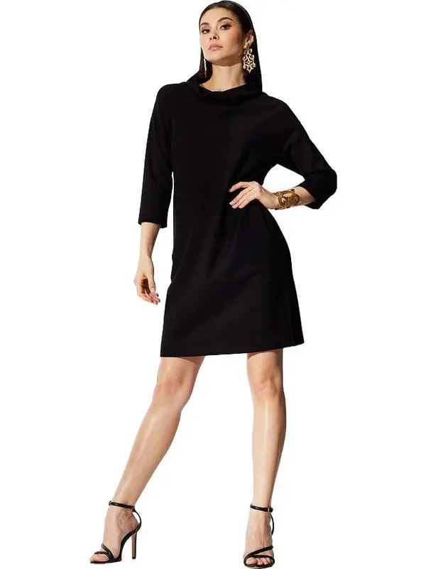Natori Compact Knit Funnel Shift Dress - Black