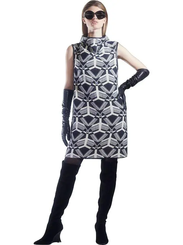 Natori Yantra Funnel Shift Dress - Gray / Black / White