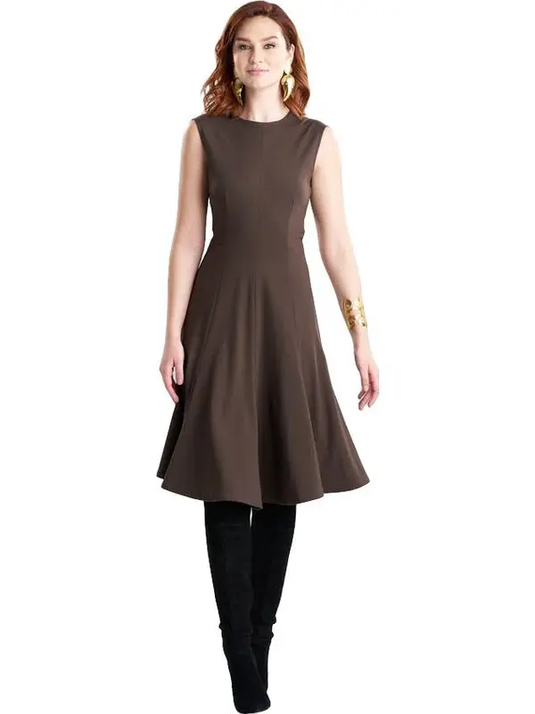 Natori Compact Knit Midi Fit & Flare Dress - Brown