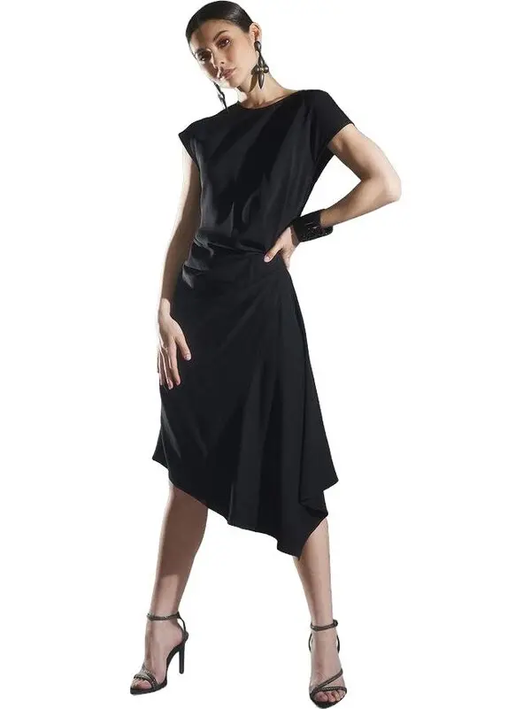 Natori Stretch Crepe Side Drape Dress - Black