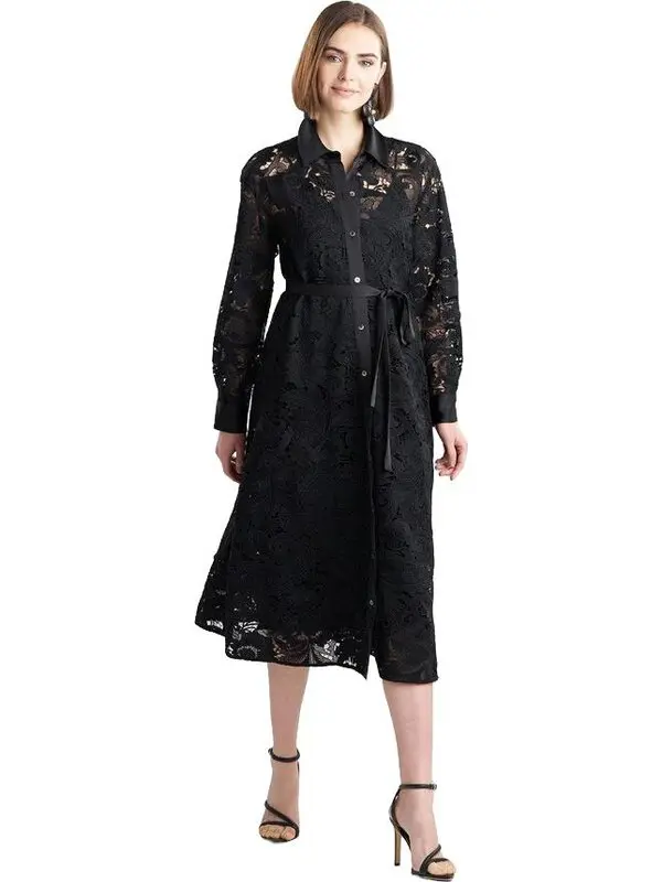 Natori Shinrin Lace Trapeze Shirtdress - Black