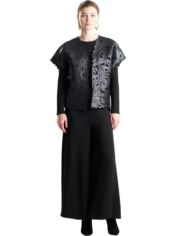 Natori Vegan Luxe Lambskin Embroidered Vest - Black