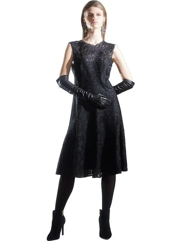 Natori Mantilla Lace Sleeveless Dress - Black