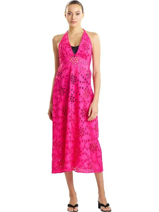 Natori Cotton Eyelet Halter Dress - Pink