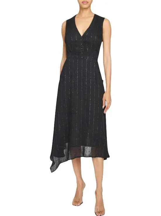 Santorelli Nia Metallic Striped Linen Dress - Black