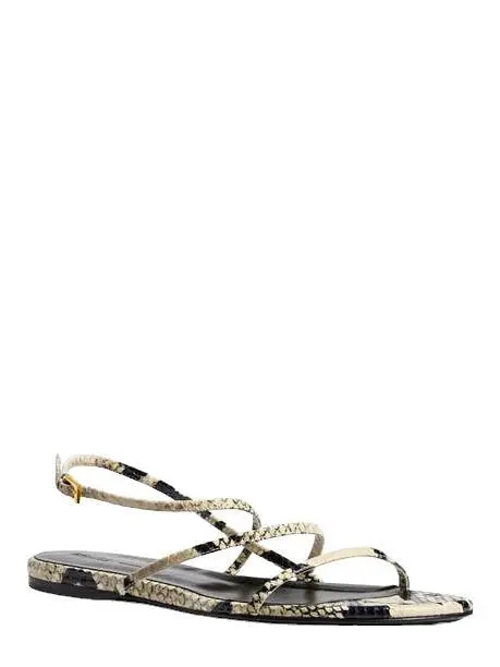 Khaite Loop Snakeskin Embossed Flat Sandal - Natural