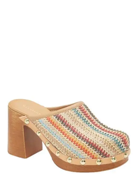 CHOCOLAT BLU Melody Block Heel Clogs - Multi Raffia