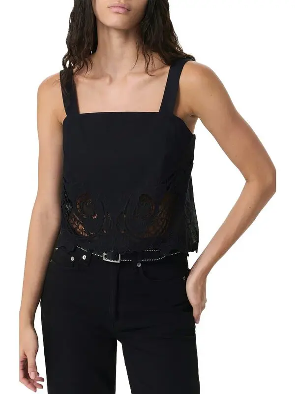 Rag & Bone Clem Embroidered Trim Cotton Tank - Black