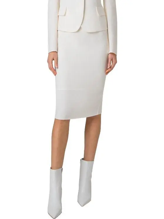 Akris Double Face Virgin Wool Crepe Pencil Skirt - Ecru