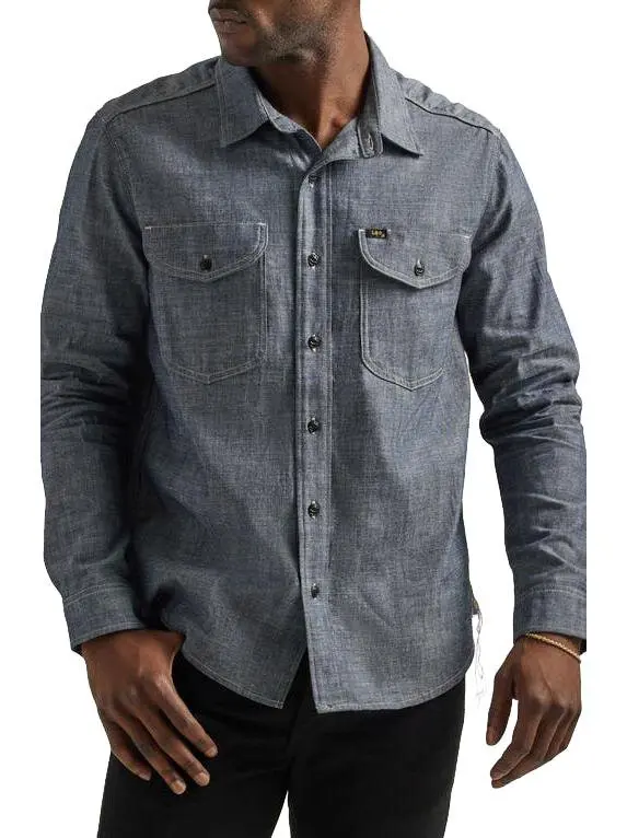 LEEM 101 '70s Cotton Chambray Button-up Shirt - Dry Indigo