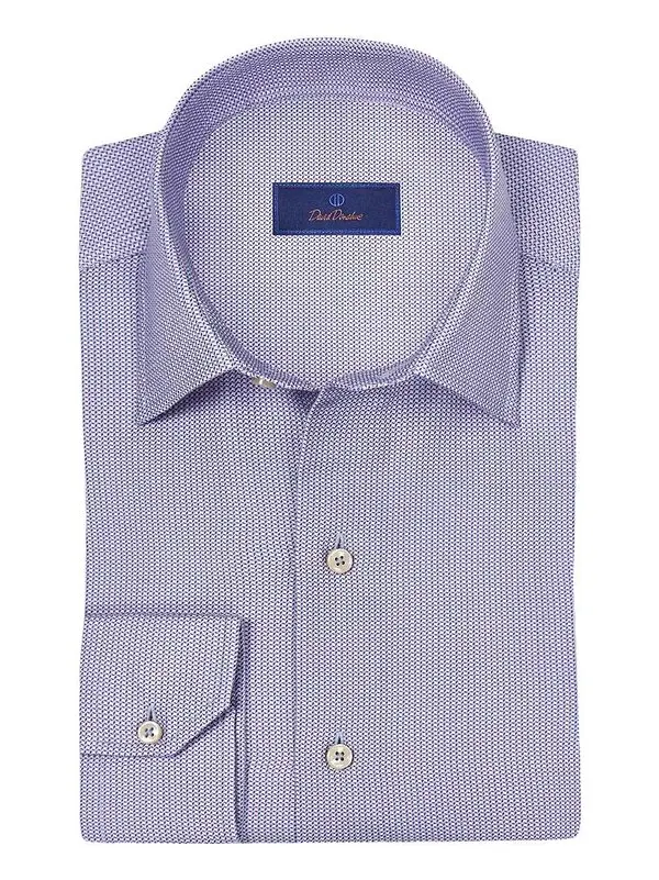 David Donahue Regular Fit Micro Texture Print Sport Shirt - Blue/purple