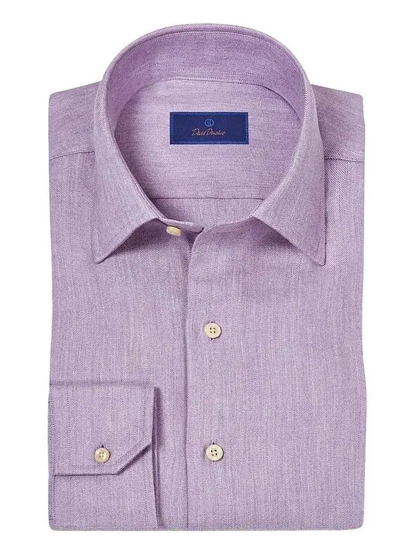 David Donahue Regular Fit Herringbone Sport Shirt - Lilac