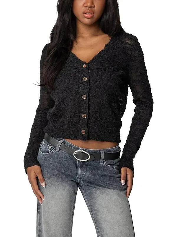 EDIKTED Georgie Textured Knit Cardigan - Black