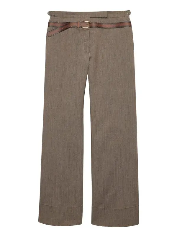 Prada Inset Belt Wool Pants - Argilla