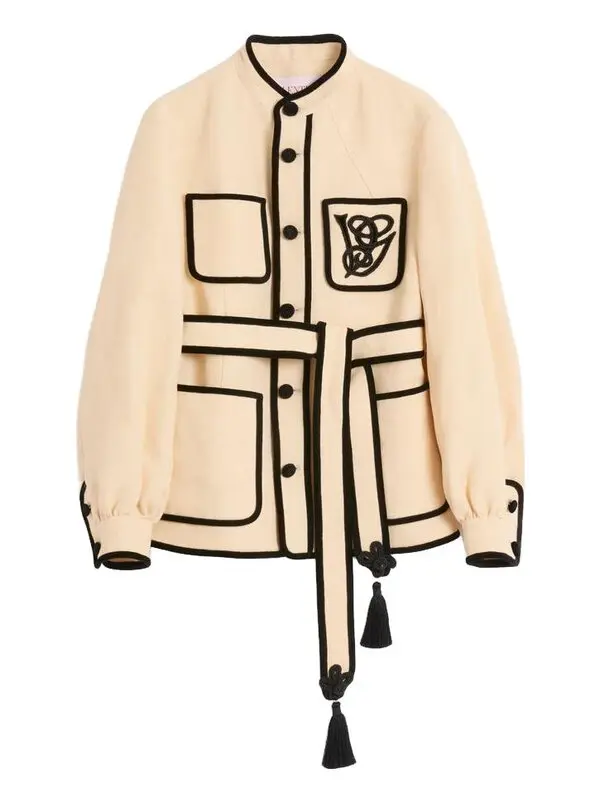 Valentino Garavani Silk And Jute Canvas Jacket With Embroidery - Butter