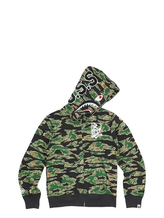 A BATHING APE Ursus Tiger Camo Shark Full Zip Hoodie - Green