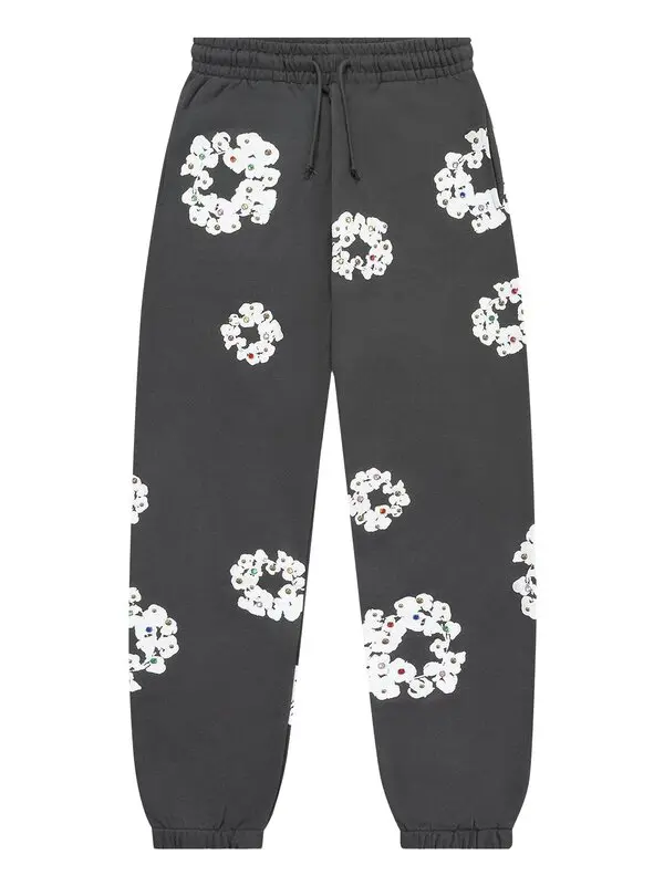 DENIM TEARS Rhinestone Cotton Wreath Sweatpants - Black