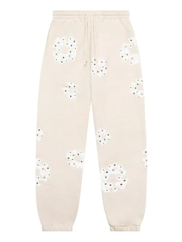 DENIM TEARS Rhinestone Cotton Wreath Sweatpants - Cream
