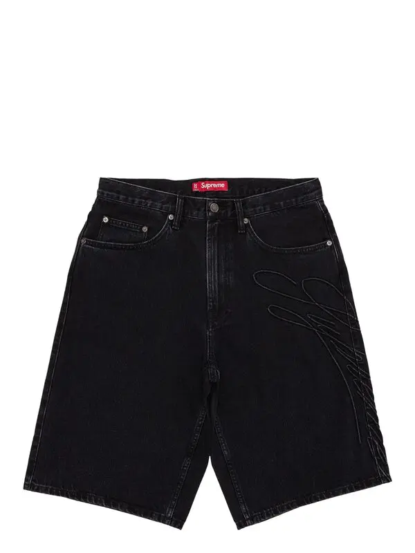 Supreme Script Baggy Denim Shorts - Black