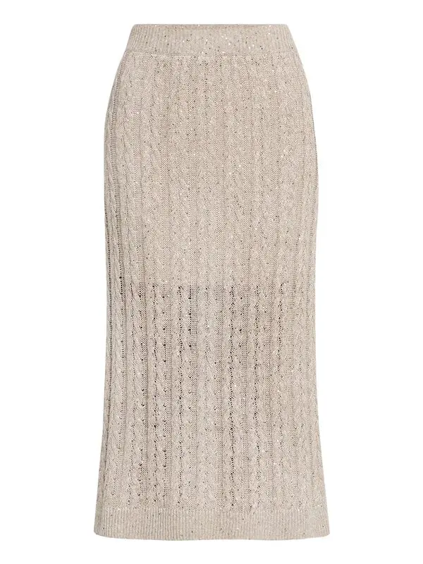 Brunello Cucinelli Cable Knit Sequin Embellished Skirt - Beige Freddo
