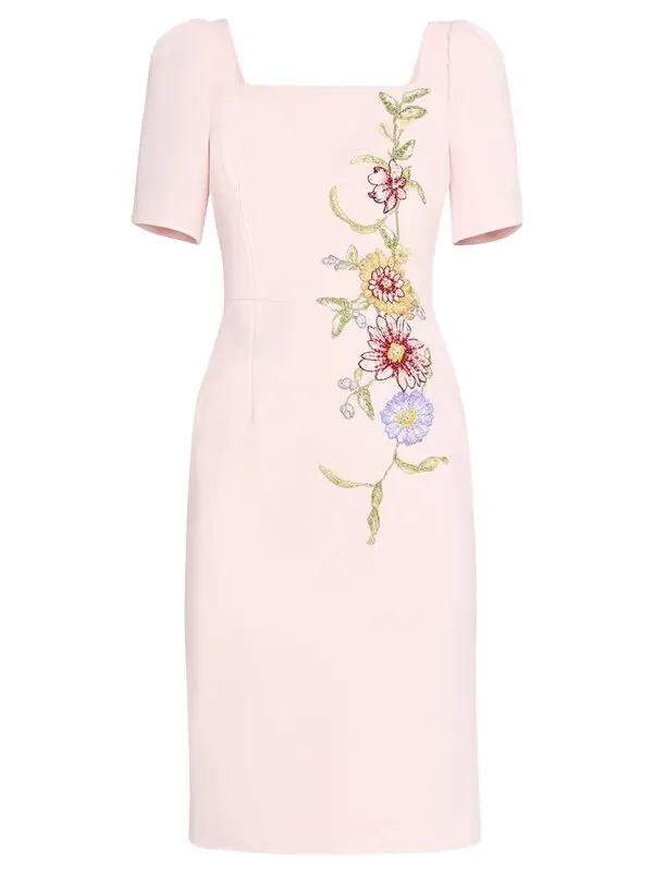 Rickie Freeman For Teri Jon Floral Applique Stretch Crepe Dress - Ice Pink