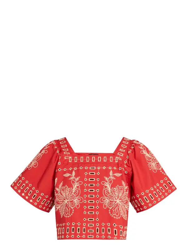 Rails Laine Embroidered Cotton Poplin Blouse - Terracotta