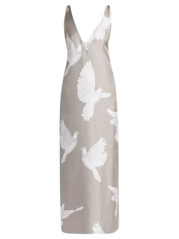 Stella McCartney Dove Print Lace Trimmed Slip Dress - Mud