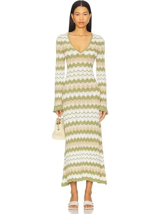 Minkpink Melody Knit Midi Dress - Green & Sand