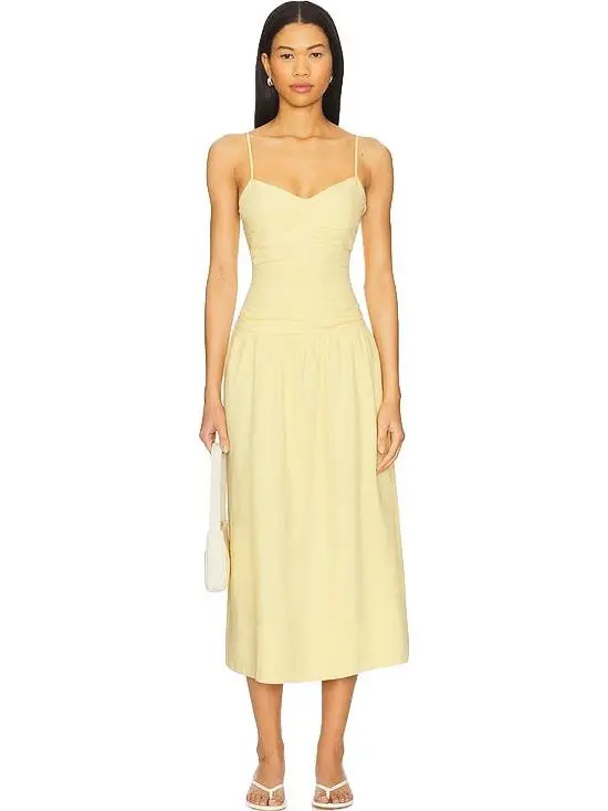 Minkpink Ophelia Ruched Midi Dress - Lemon