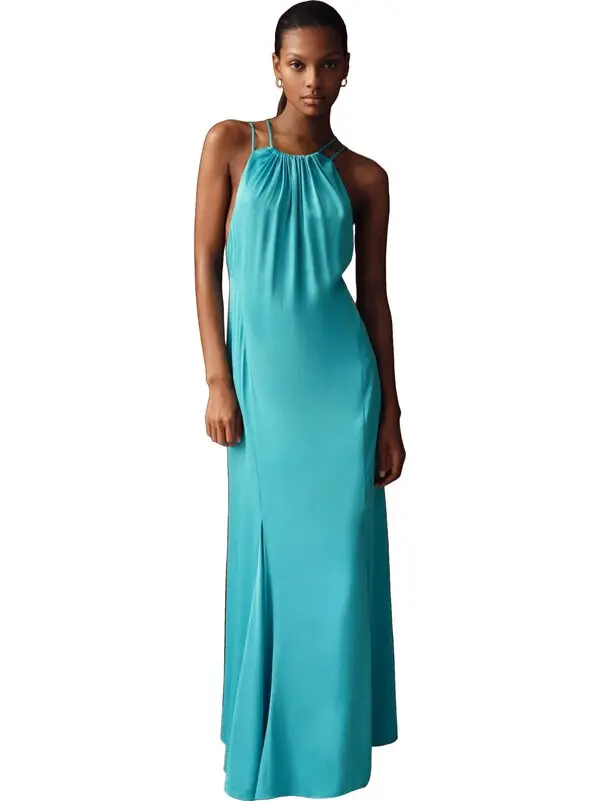 REISS Tallie Petite Satin Maxi Dress - Blue