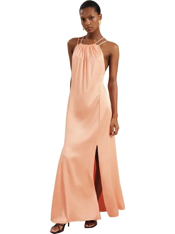 REISS Tallie Petite Satin Maxi Dress - Peach
