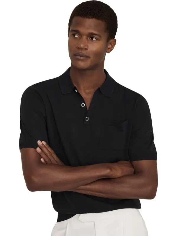 REISS Nelson Patch Pocket Knit Polo Shirt - Navy