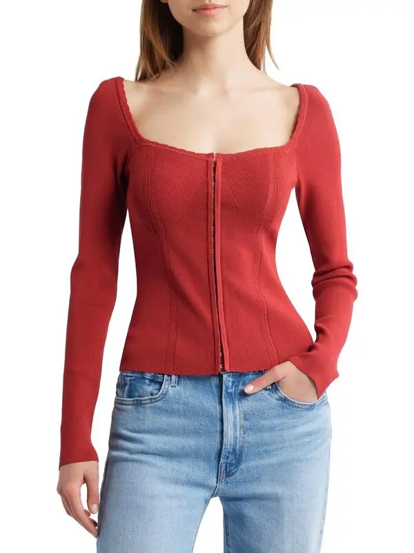 House Of Cb Agatha Rib Corset Top - Crimson
