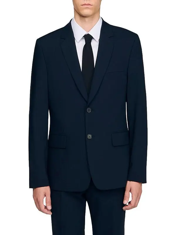 Sandro Wool Suit Jacket Blazer - Navy Blue