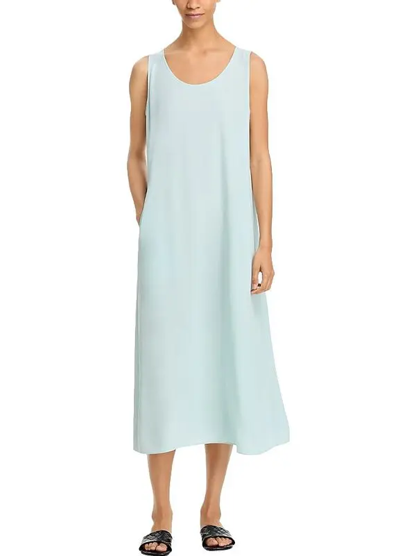 Eileen Fisher Silk Scoop Neck Midi Dress - Clearwater
