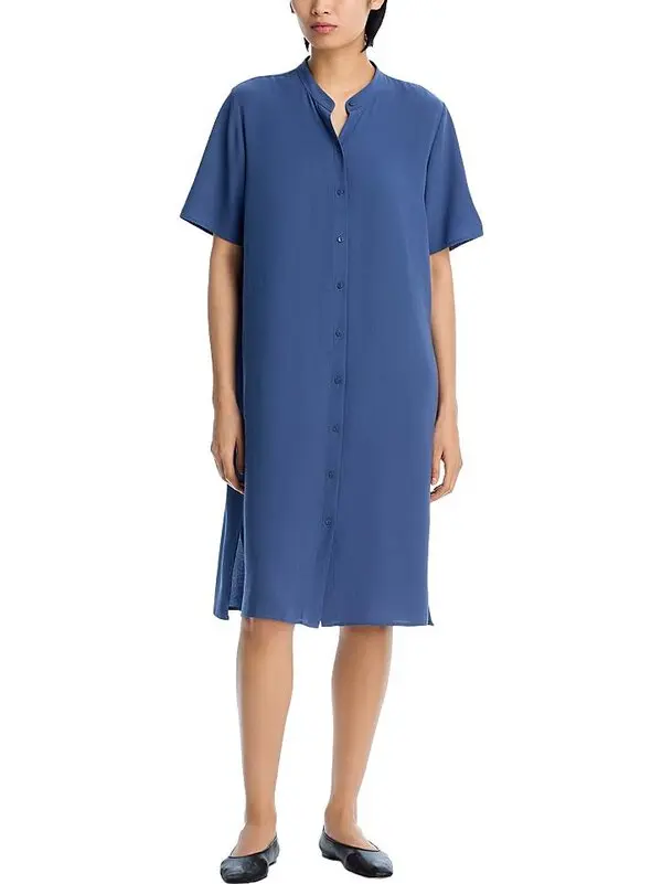 Eileen Fisher Silk Mandarin Collar Shirtdress - Dusk