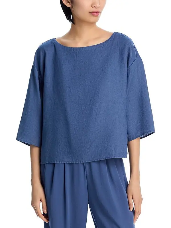Eileen Fisher Linen Boat Neck Top - Dusk
