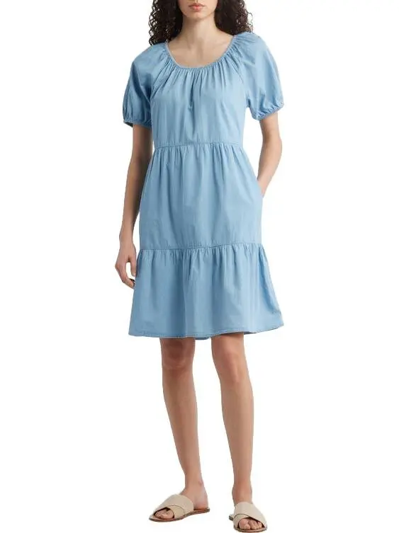 BEACHLUNCHLOUNGE Amie Convertible Neck Cotton Dress - Denim Wash